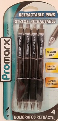 PROMARX GRIPPY RETRACTABLE BALLPOINT PENS BLACK Ink Medium 1.0 mm 4 ...