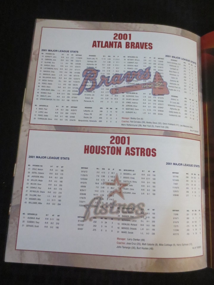 2001 NL Division Series Program Atlanta Braves vs Astros | eBay
