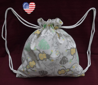 HANDMADE Monkey Business DRAWSTRING BACKPACK Unisex Child's Cotton Hand ...