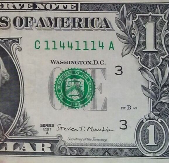 $1 2017A Binary Serial Number C11441114A FW Texas Print Fancy Note | eBay