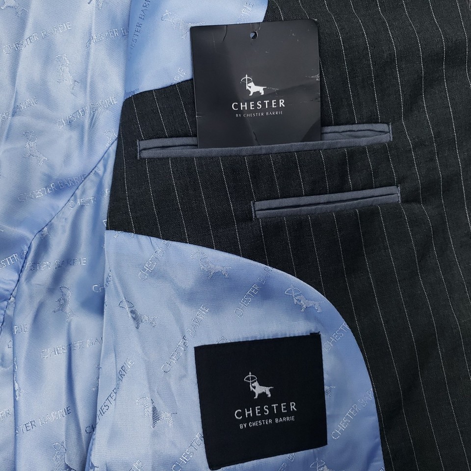 Chester Barrie 3 Piece Suit 46S Grey Pinstripe Peak Lapel W42 L28 Tag ...