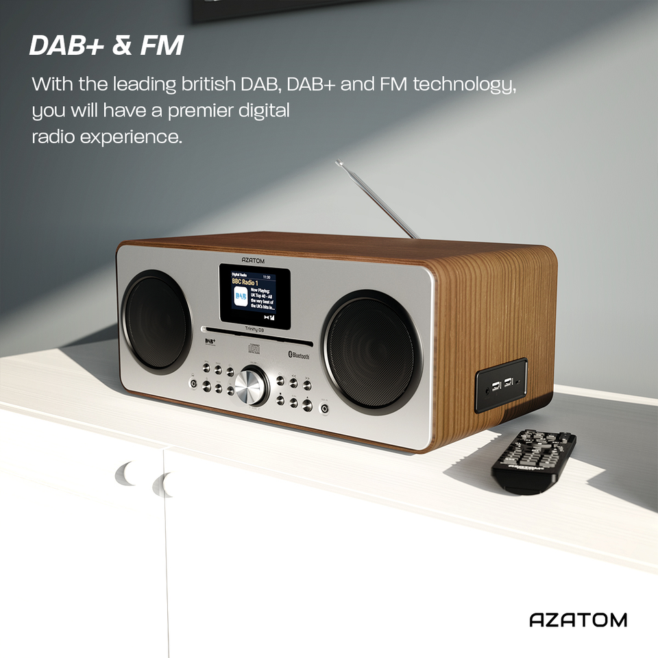 DAB+ DAB CD FM Radio Speaker Alarm Clock Bluetooth - Trinity D3 Walnut ...