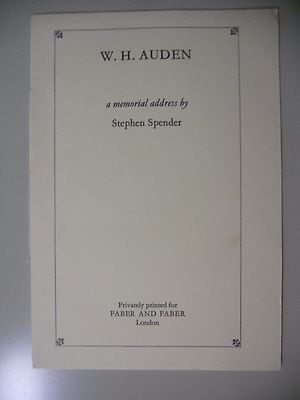 Stephen Spender - W.H. Auden - London: Faber & Faber, 1973 - First ...