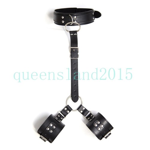 Soft Faux Leather Neck Wrist Restraint Set Hand Cuffs With Neck Collar ...