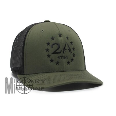 2nd Amendment 1791 2A 13 Stars hat OD Green / Black cap Trucker Mesh ...