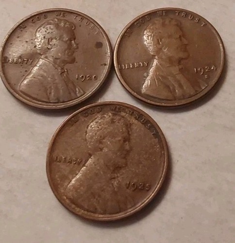 1920 1924 S & 1925 Lincoln Wheat Cents Penny Very Fine/XF Glossy Brown ...