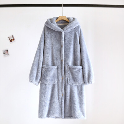 Lady Faux Fur Sleepwear Robe Fleece Bathrobe Hooded Dressing Gown ...