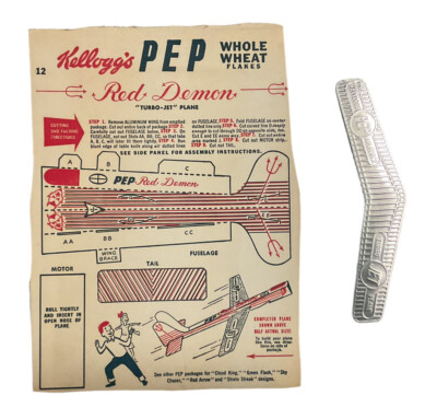 Kelloggs Pep Red Demon Turbo Jet Airplane & Wings c1940s Cereal Promo ...