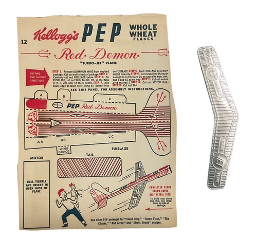 Kelloggs Pep Red Demon Turbo Jet Airplane & Wings c1940s Cereal Promo ...