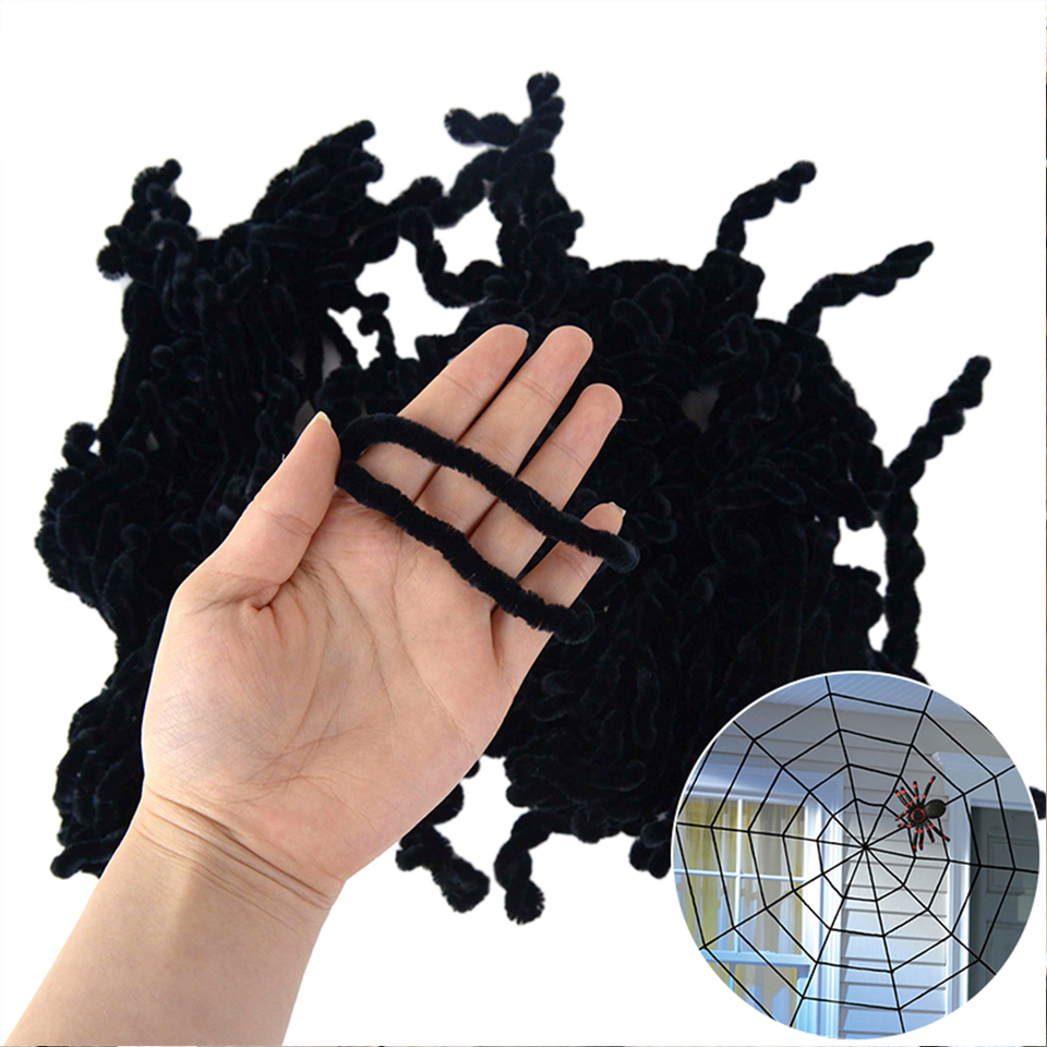 Spider Webs 5ft Black Halloween Decorations Plush Spiderweb Decor ...