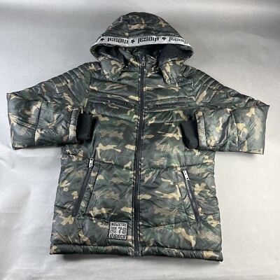 Diesel Coat Jacket 14 Camouflage Youth Puffer Full Zip Snap Hooded Used ...
