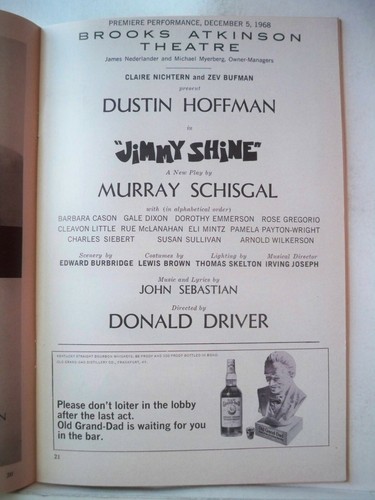 JIMMY SHINE Playbill DUSTIN HOFFMAN / RUE McLANAHAN Opening Night NYC ...