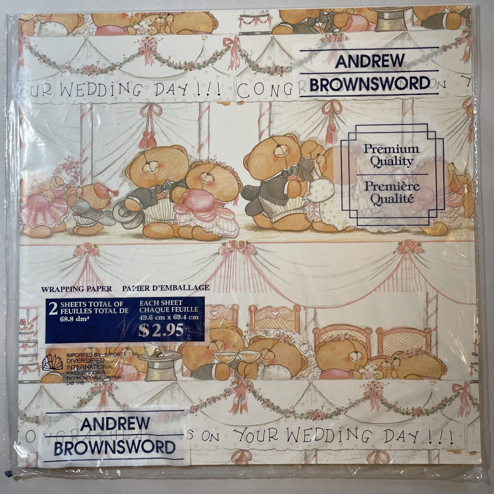 Vintage Andrew Brownsword Forever Friends Bear Wedding 2 Sheets Gift Wrap NIP | eBay