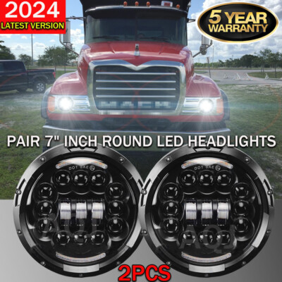 2PC 7" inch Round Led Headlights Hi/Lo Beam for Mack Granite CV713 Dump ...