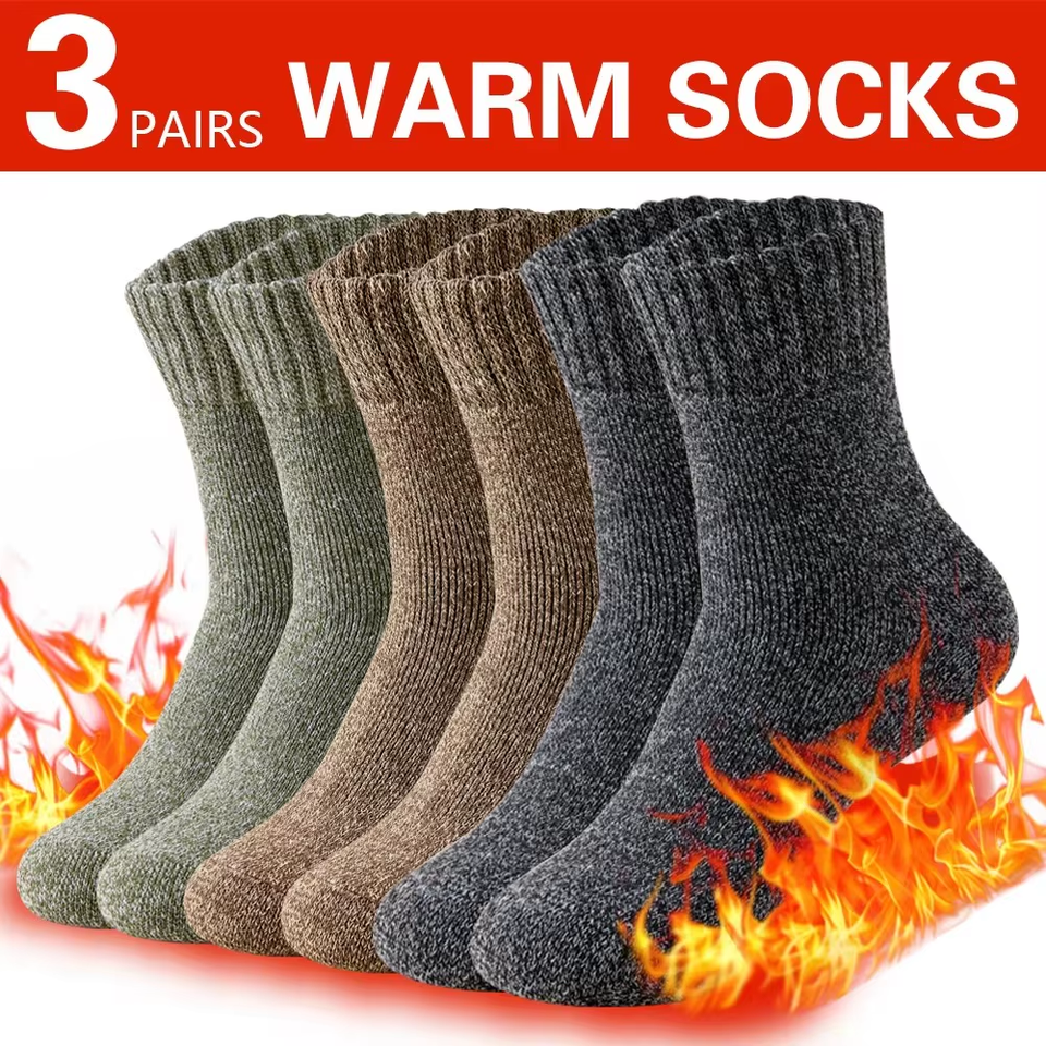 3 Pairs Men’s Heavy Duty Winter Thermal Wool Boot Socks Warm | eBay
