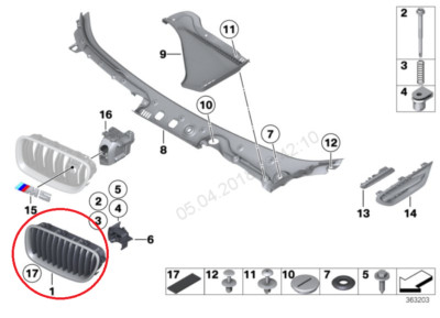 BMW 5 F10 Radiateur avant droit Grille sup rieure 51137412324 7412324 ...