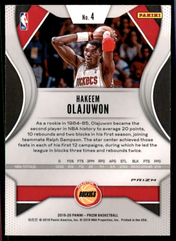 2019-20 Prizm Green #4 Hakeem Olajuwon Houston Rockets | eBay