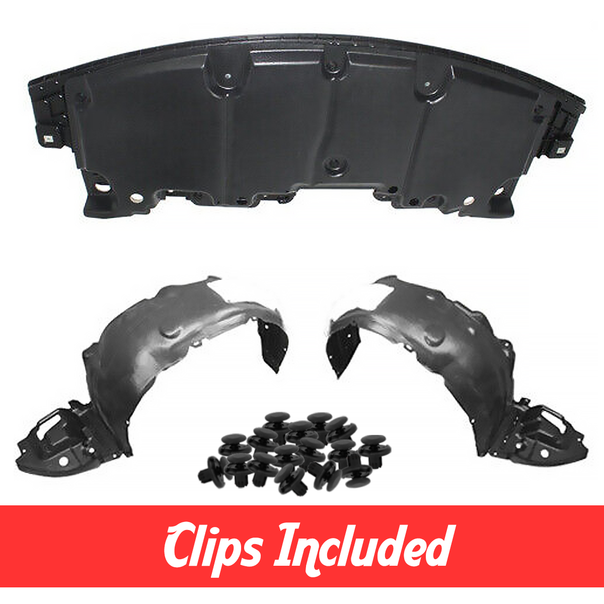 Fender Liner & Lower Engine Under Cover Set w/ Clips For 14-16 Toyota ...
