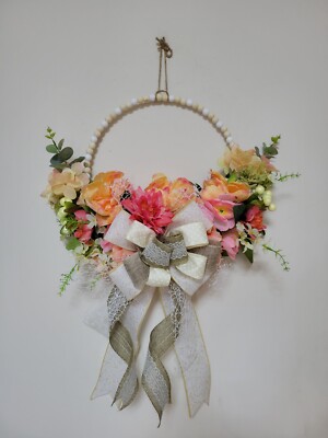 WELCOME Beaded Floral Minimalist WREATH Flower Front Door Wall Decor ...