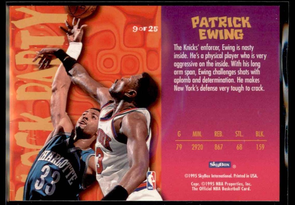 1994-95 SKYBOX BLOCK PARTY PATRICK EWING NEW YORK KNICKS #9 | eBay