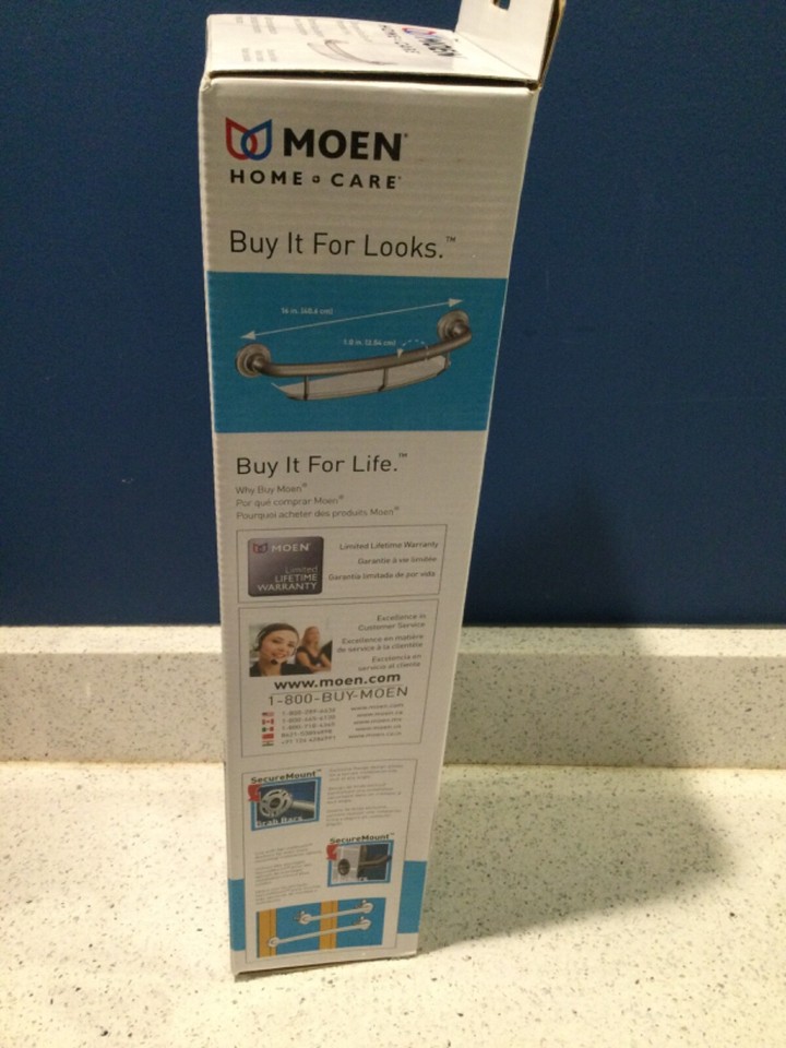 Moen Home Care 17x3” Grab Bar With Shelf brushed nickel NEW in open box ...