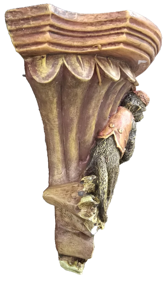 Antique Carved Monkey Corbel Wall Shelf Accordian Monkey Chimp Ape Fez ...
