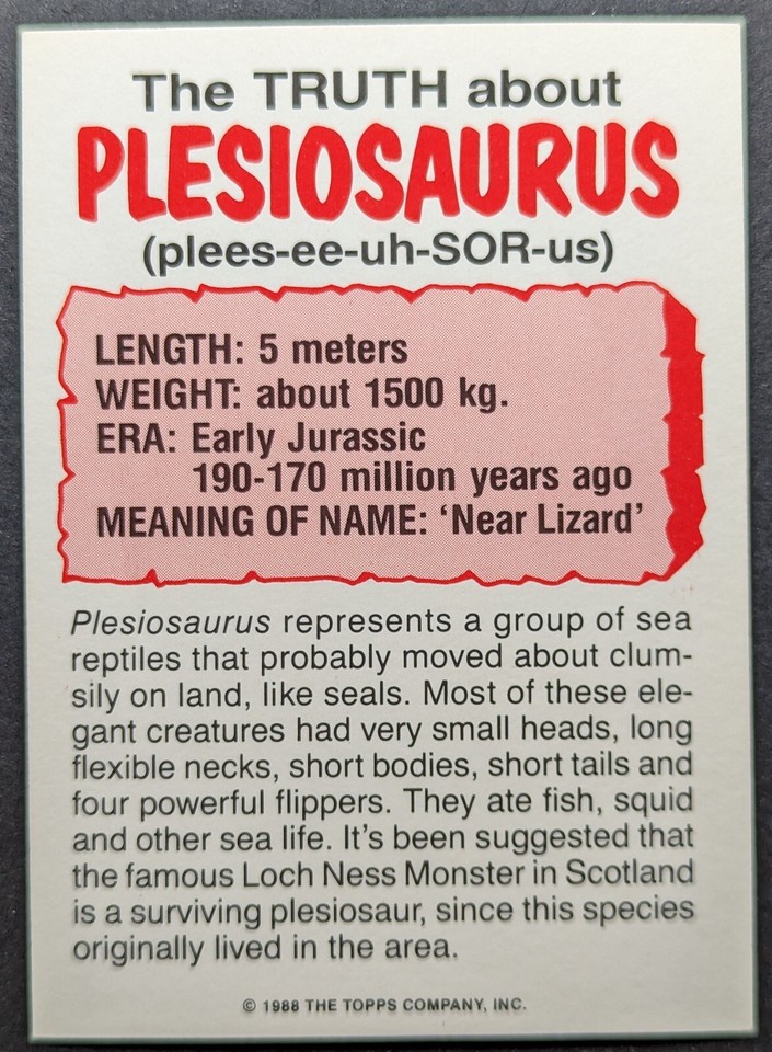 Plesiosaurus 1988 Dinosaurs Attack Topps Sticker Card #6 (NM) | eBay