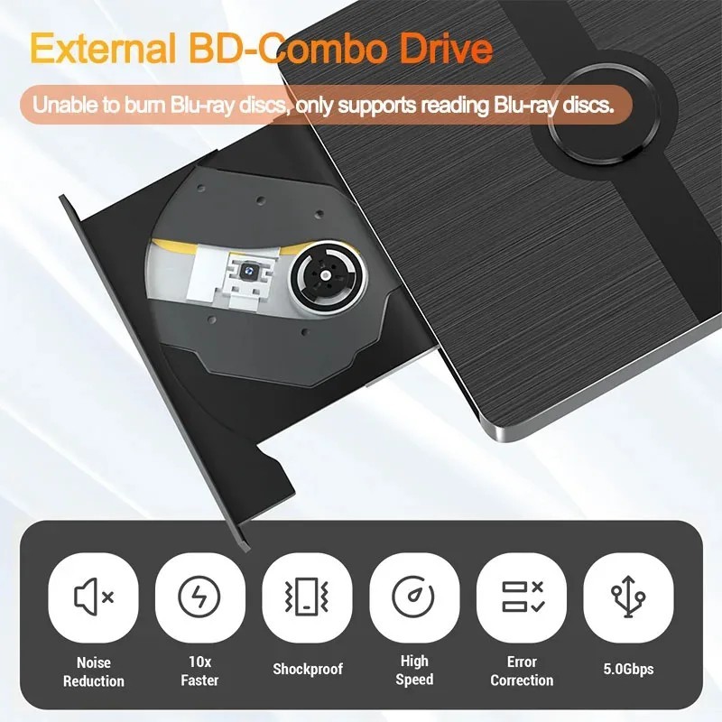 USB 3.0 External Blu-ray Drive Portable 3D BD-Combo Optical Drives CD ...