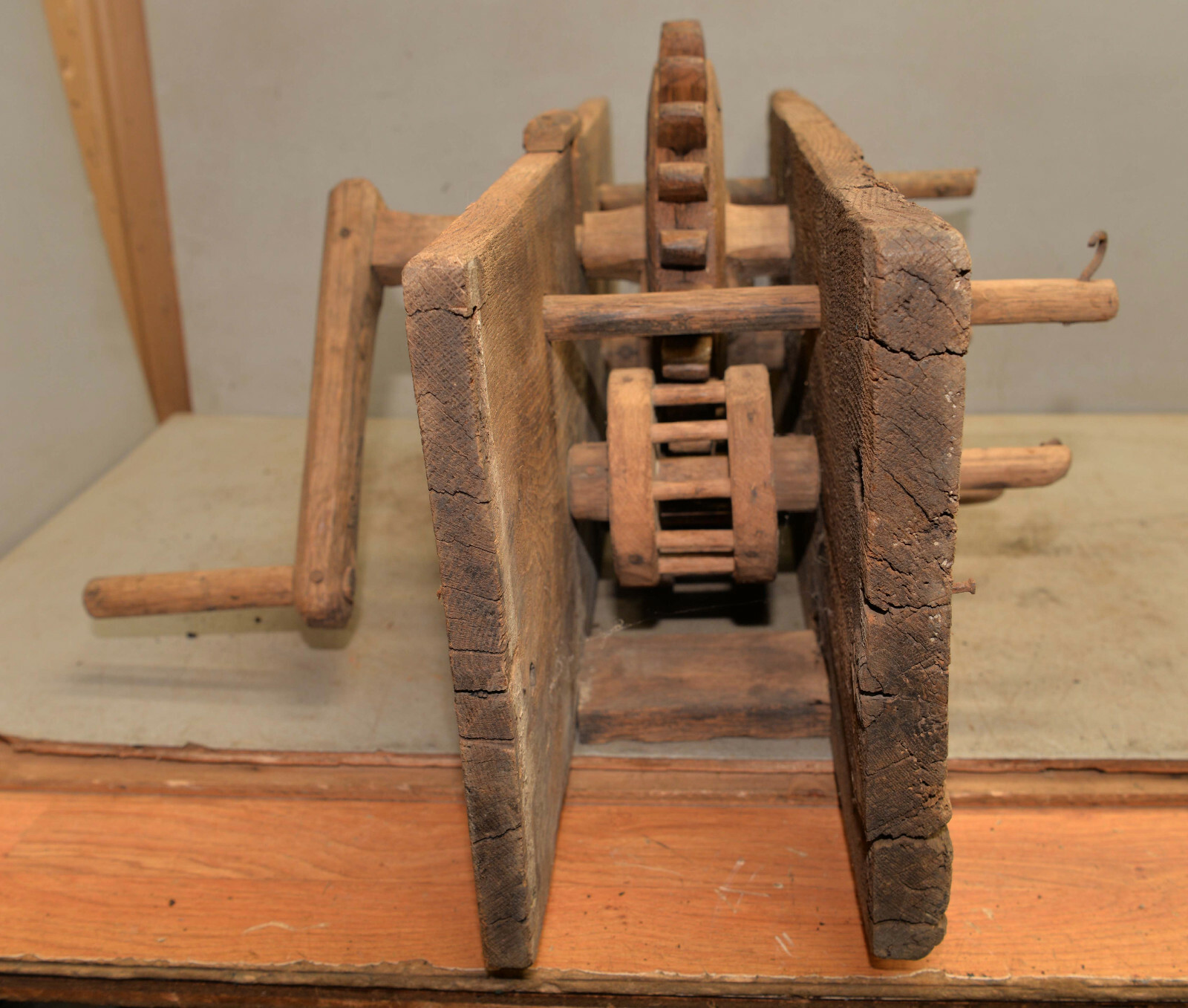 Antique primitive wooden gear rope making machine museum quality early ...