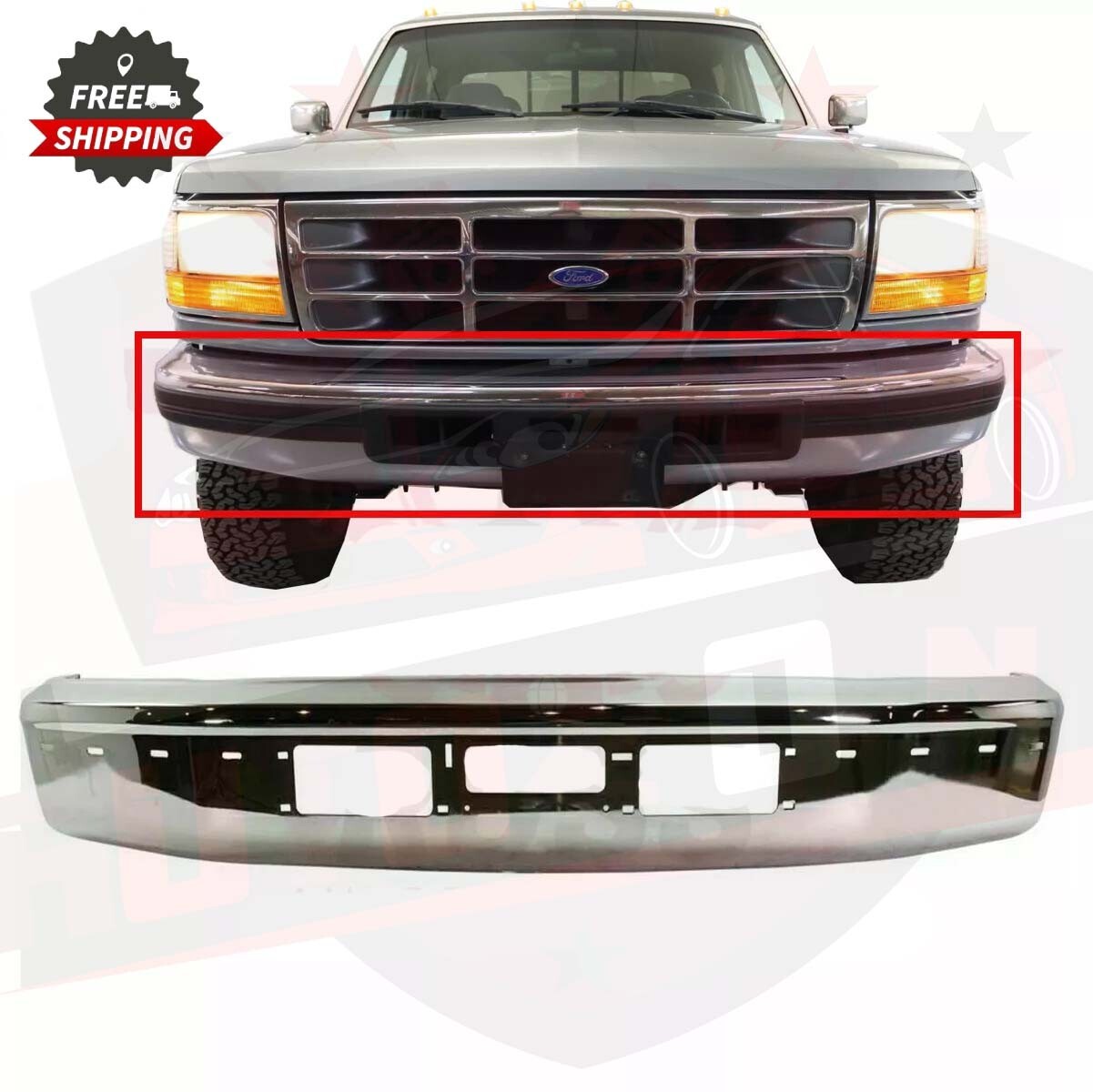 New 1992-1997 Ford F150 F250 F350 Pickup Front Bumper Face Bar Chrome ...