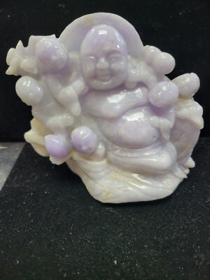 Genuine Lavender Jade Gemstone Hand Carved Buddha Statue 4.2x4.2" Fine ...