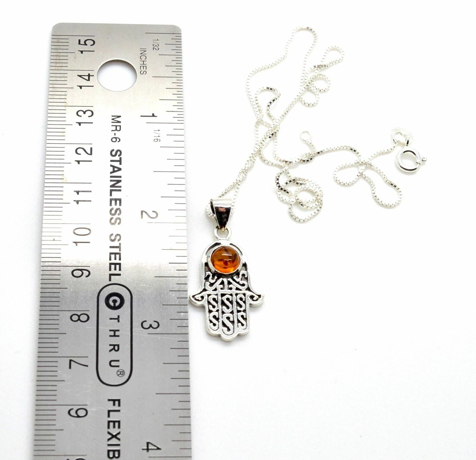 Hamsa Hand of God Pendant Sterling silver with Baltic Amber 18" silver ...
