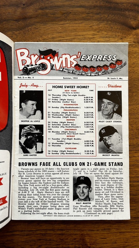 1953 St Louis Browns Vs Boston Red Sox Program / Scorecard | eBay