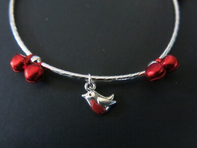 "jingle bell berries " red robin charm " bar and bead silver plated ...