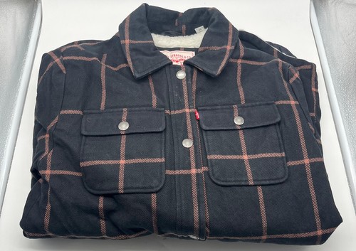 Levi's Women's Wool Blend Sherpa Lined Long Shacket X-Small Navy/Peach ...