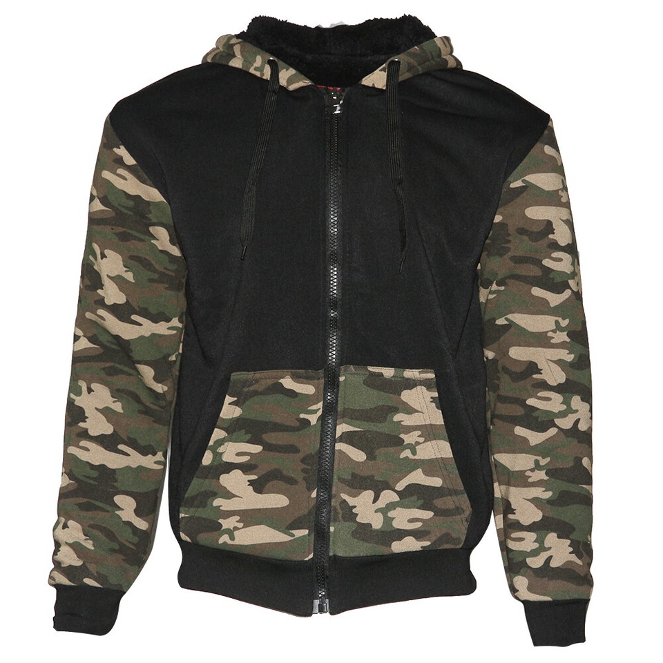 Mens Army Camo Zip Up Hoodie Sherpa Fleece Lining Sweater Jacket | eBay