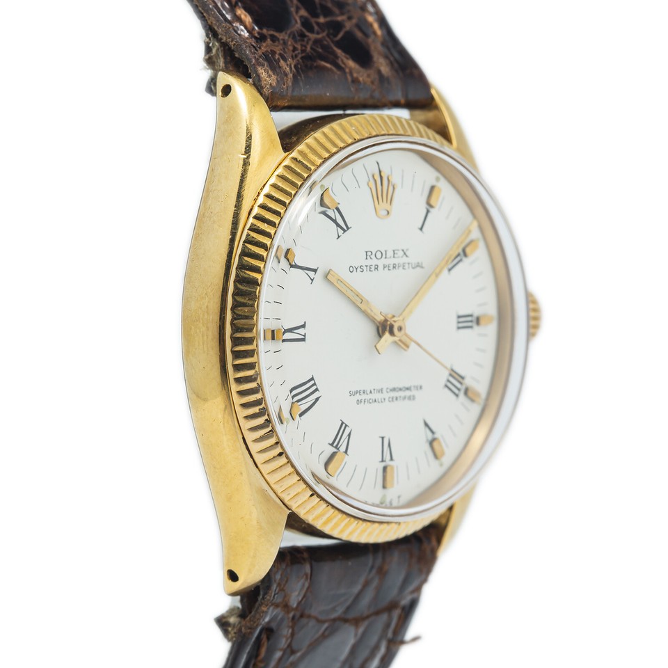 Rolex Oyster Perpetual 6567 VINTAGE 1950s 18k Yellow Roman White Dial ...