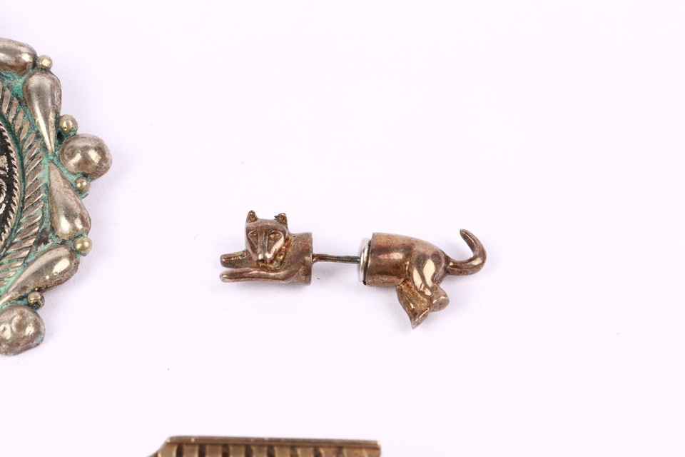 Vintage Sterling Silver Egypt Storytelling Cat Mask Bas Relief Brooches ...