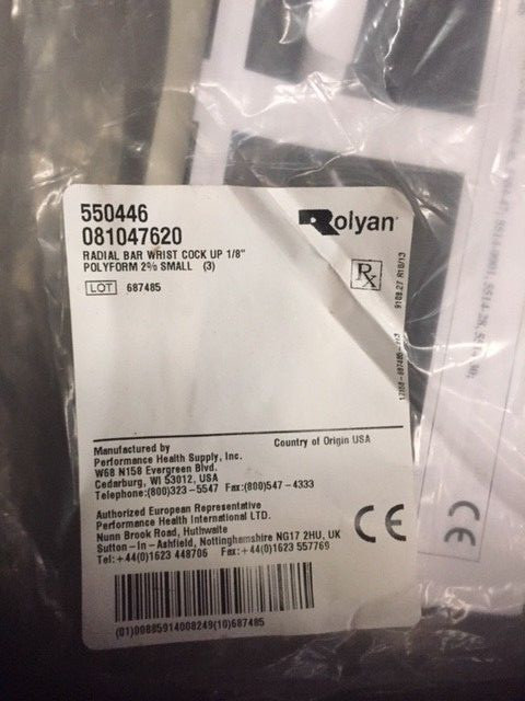 Rolyan 550446 Radial Bar Wrist Cock-Up Splint Polyform Perforated 1/8 ...