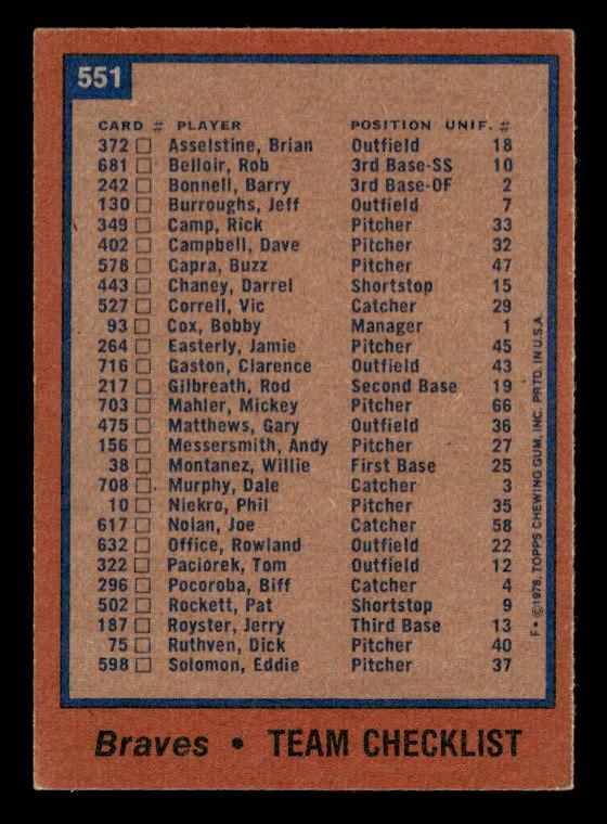 1978 Topps #551 Atlanta Braves Atlanta Braves | eBay
