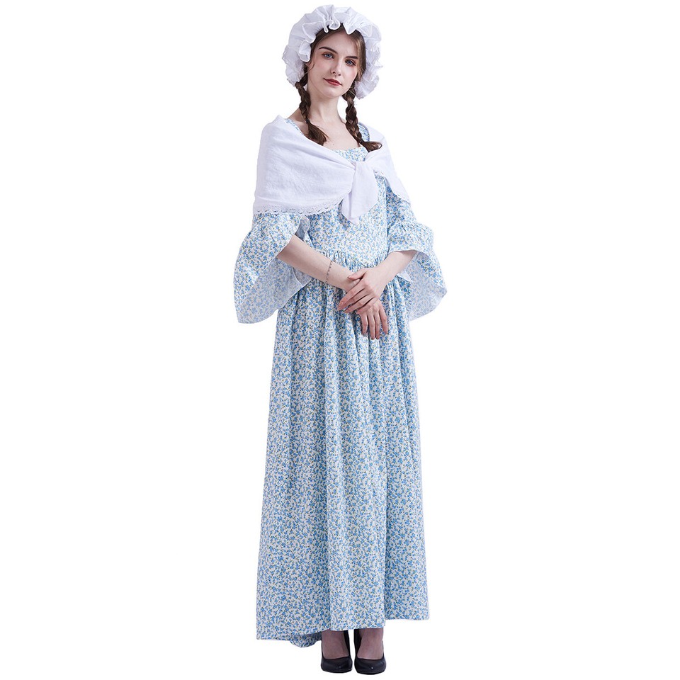 Women Floral Dress Pioneer Colonial Pilgrim Costume Prairie Dress with ...