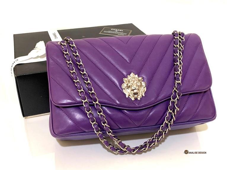 Authentic Chanel Classic Leo Lion Head Purple Chevron… - Gem