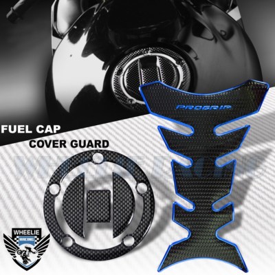 CHROMED BLUE PRO GRIP TANK PAD+CARBON LOOK GAS CAP COVER 04-17 GSXR-600 ...