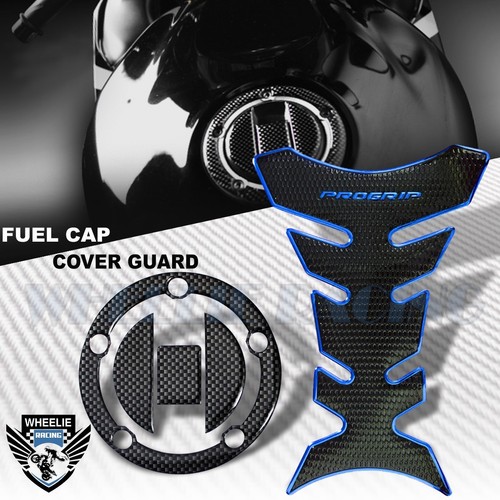 CHROMED BLUE PRO GRIP TANK PAD+CARBON LOOK GAS CAP COVER 04-17 GSXR-600 ...