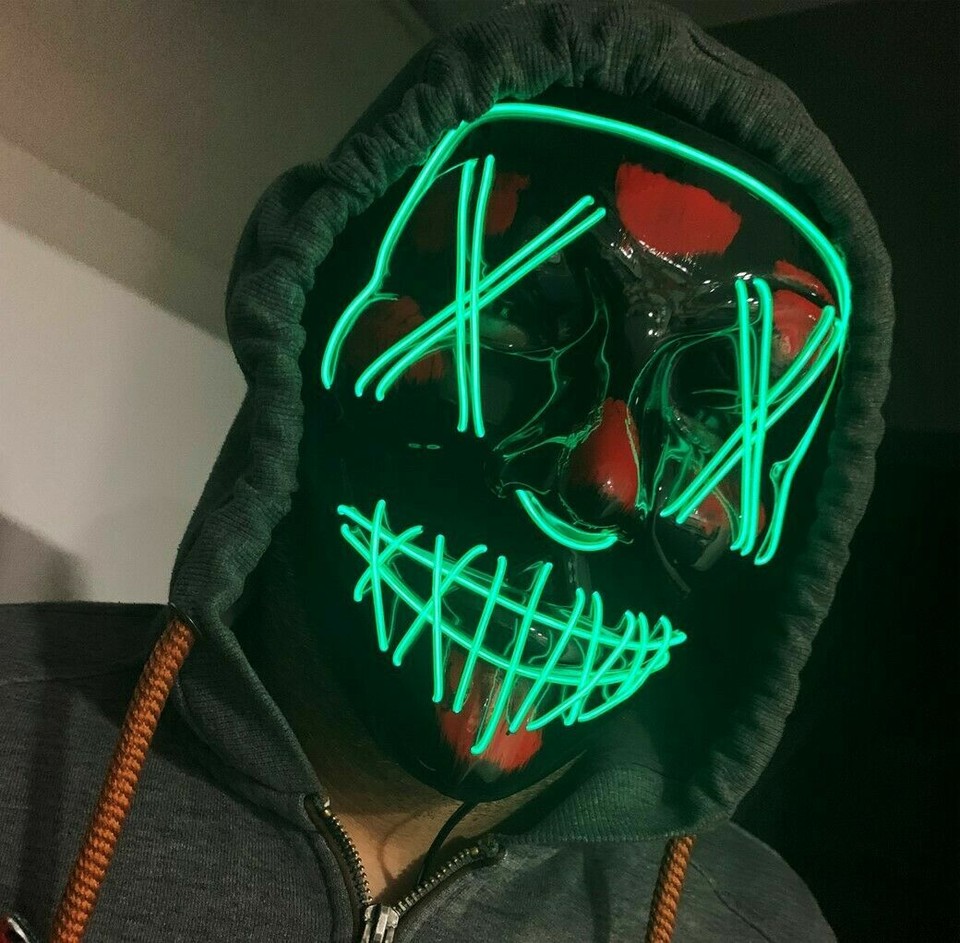 Neon Stitches LED Mask Wire Light Up Purge Halloween Costume Mask ...