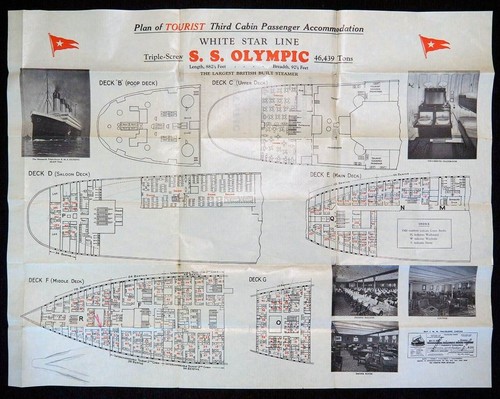 RMS Olympic TOURIST 3RD CABIN Deck Plan (c1928) ultra rare! Titanic ...
