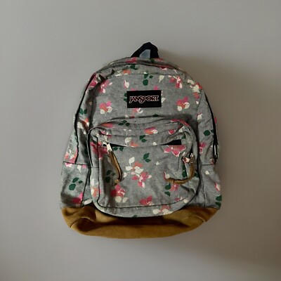 Vintage Jansport Originals Backback Blue Pink Floral Denim School Suede ...