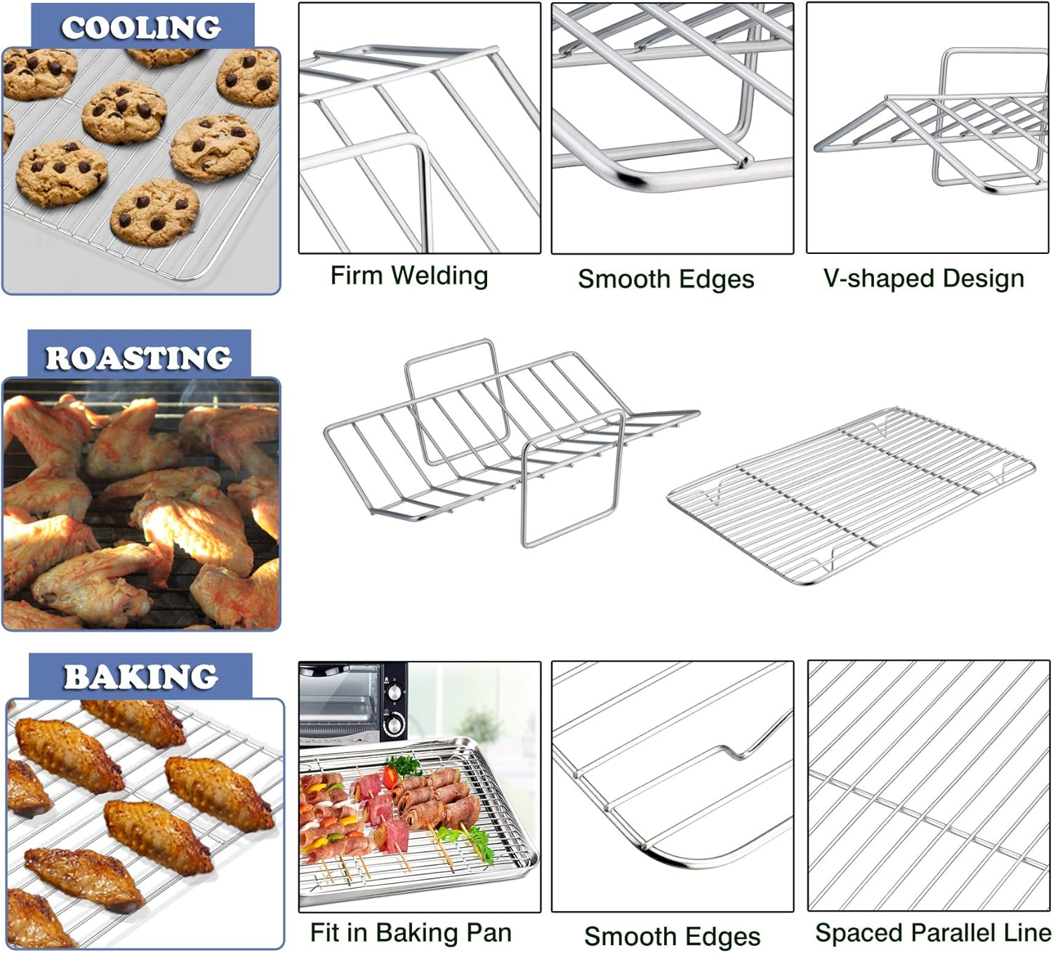 16” Stainless Steel Roaster Pan with V-Shaped Rack & Baking Rack ...