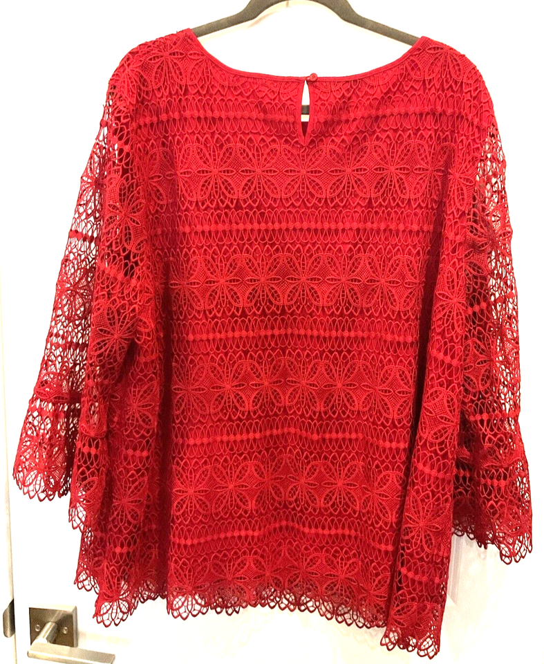 Talbots Plus Size 3X Red Lace Top with Red Lace Bell Sleeves | eBay