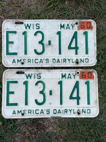 Vintage Wisconsin License Plate Set Front Back 1960 E13-141 | eBay